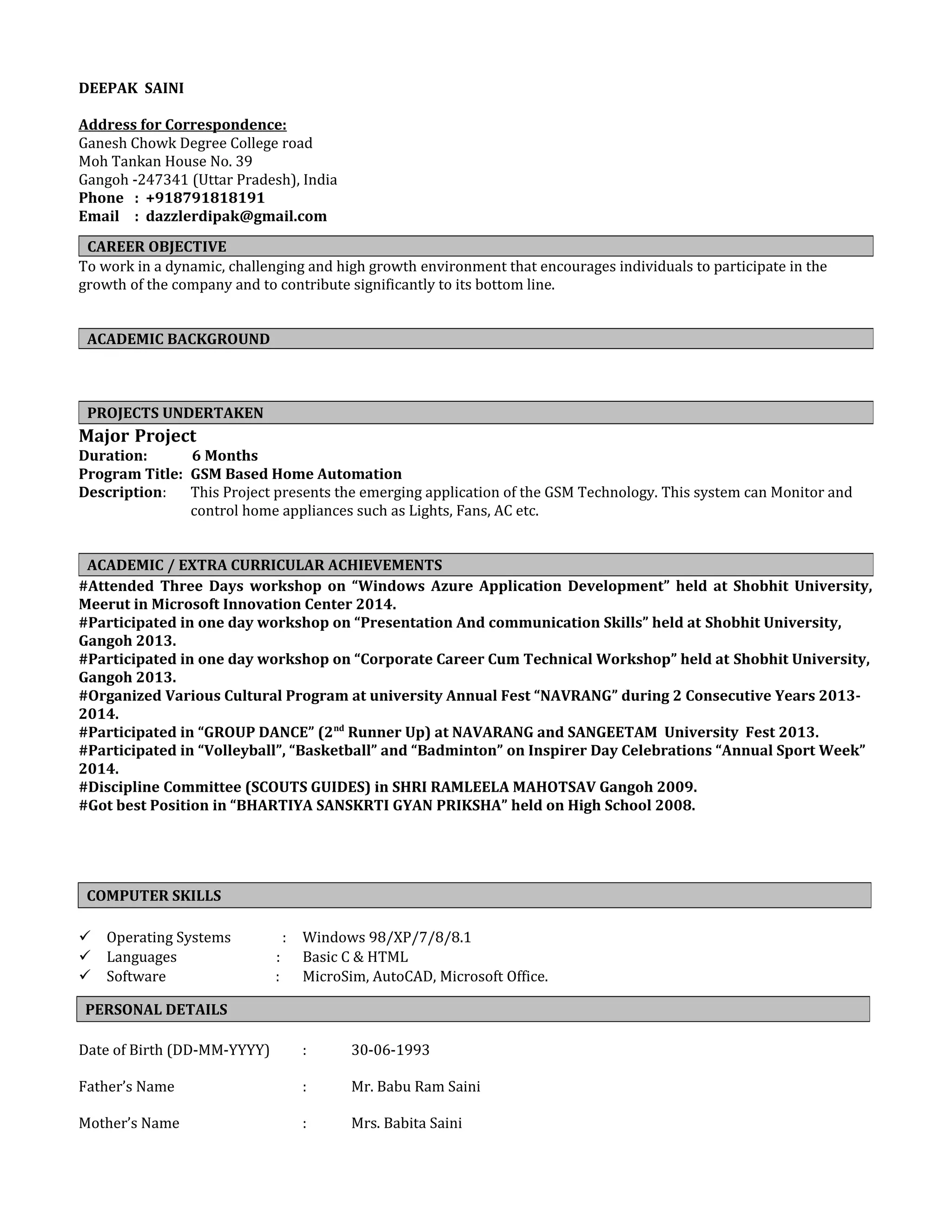 CV_deepak_saini | DOC | Technology & Computing