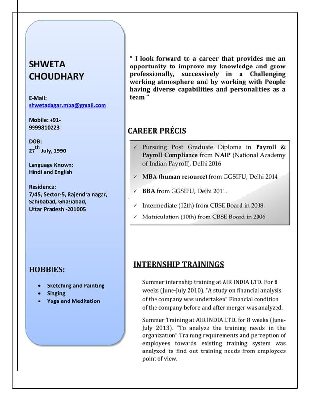 Shweta_Choudhary | PDF | Resume Writing and Advice | Job Search