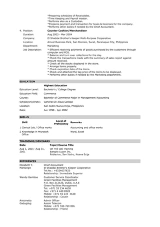 Edith Budiao - CV 070715 | DOC | Business Accounting & Finance | Business