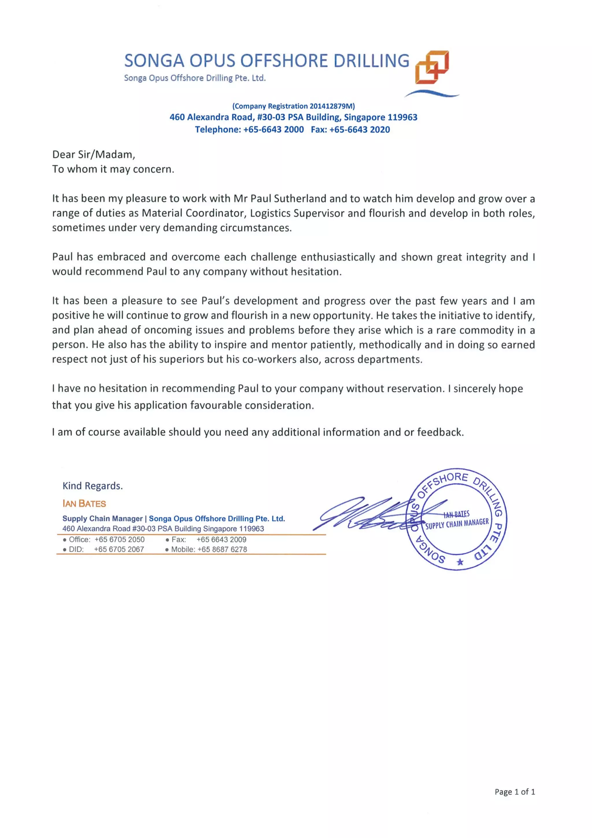 Paul Sutherland - reference letter | PDF