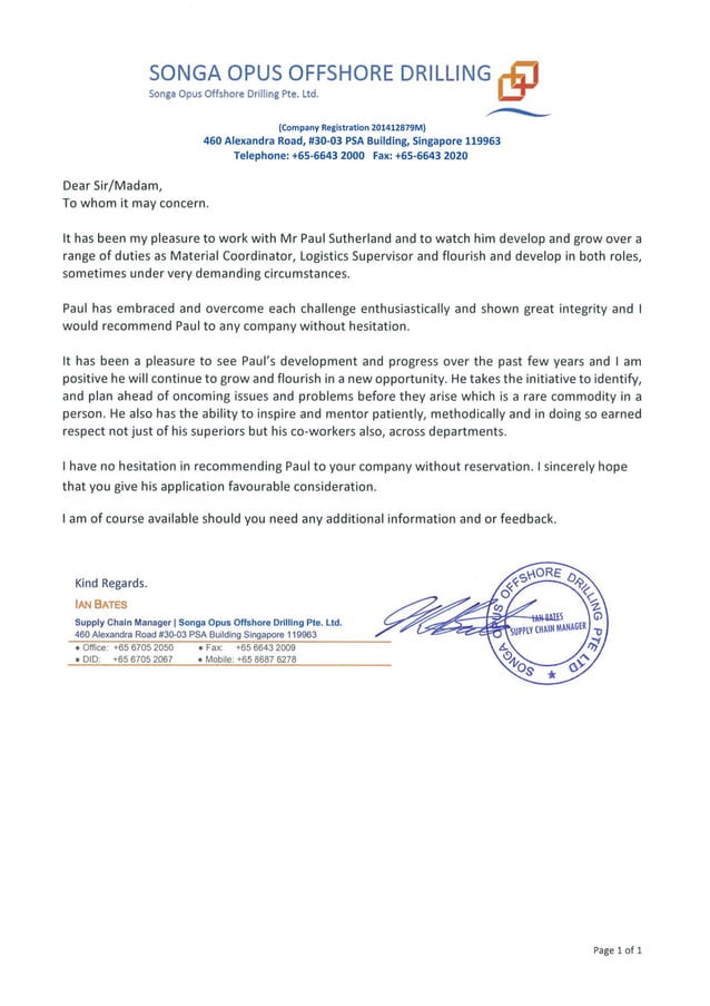 Paul Sutherland - reference letter | PDF