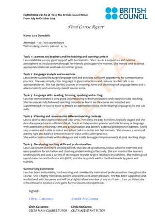 FINAL COURSE REPORT Lara | PDF