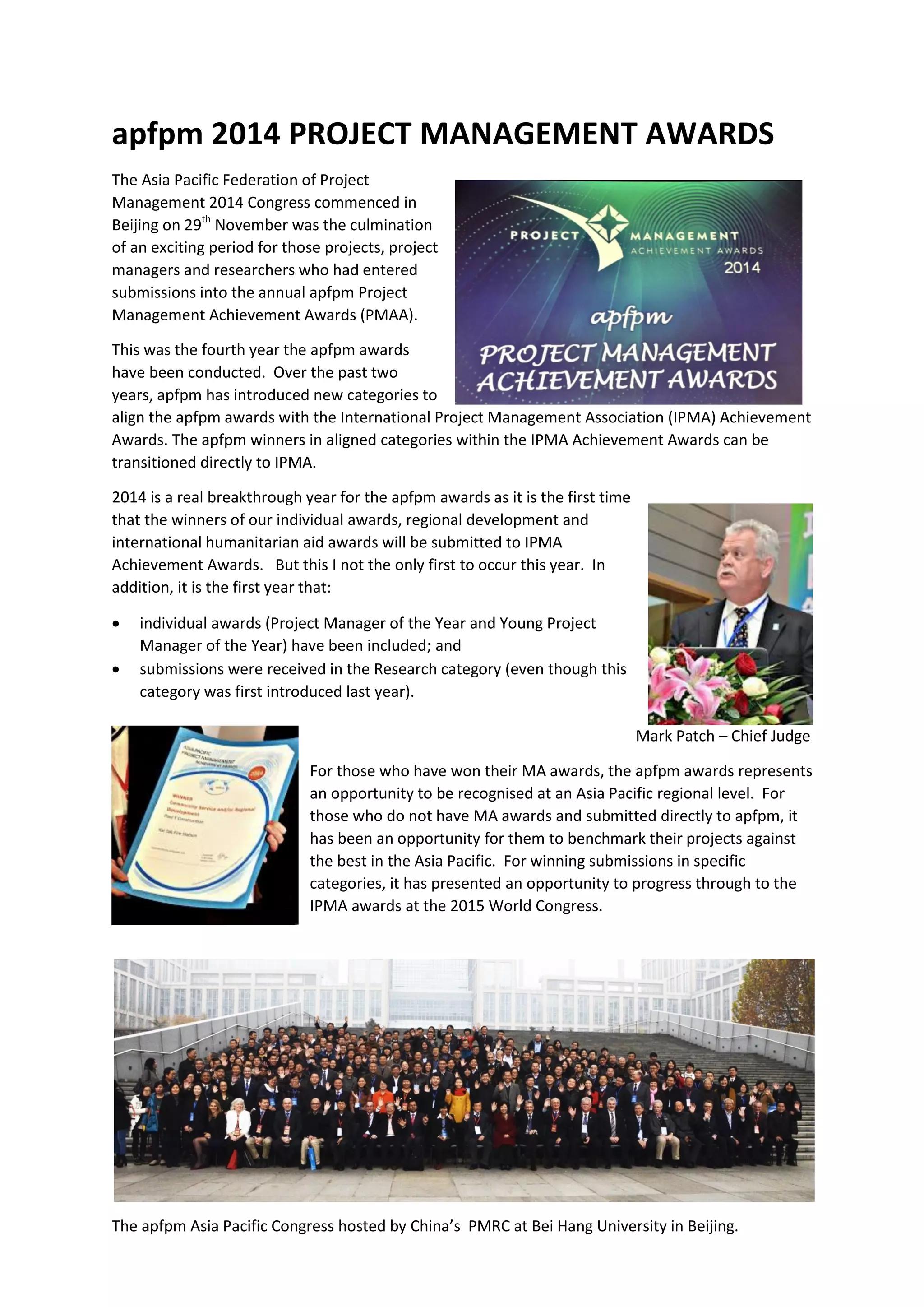 apfpm 2014 Project Management Achievement Awards | PDF