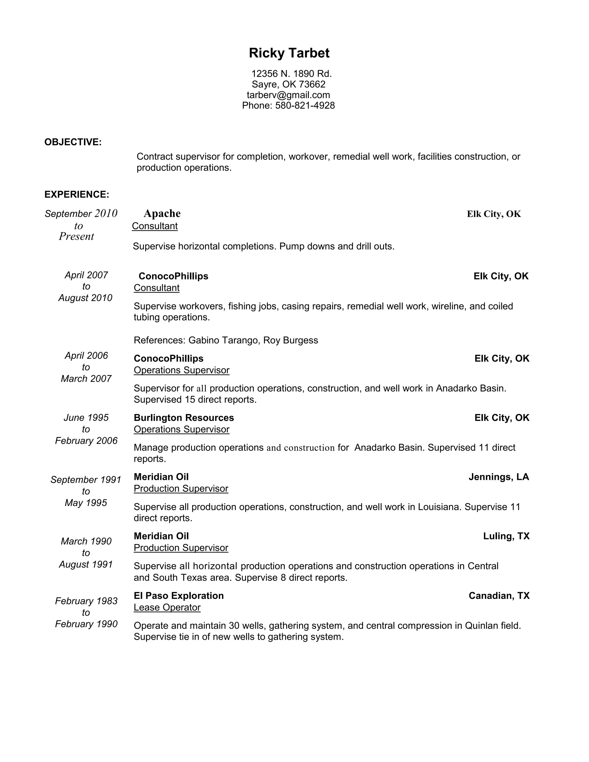 Ricky Tarbet Resume | DOCX