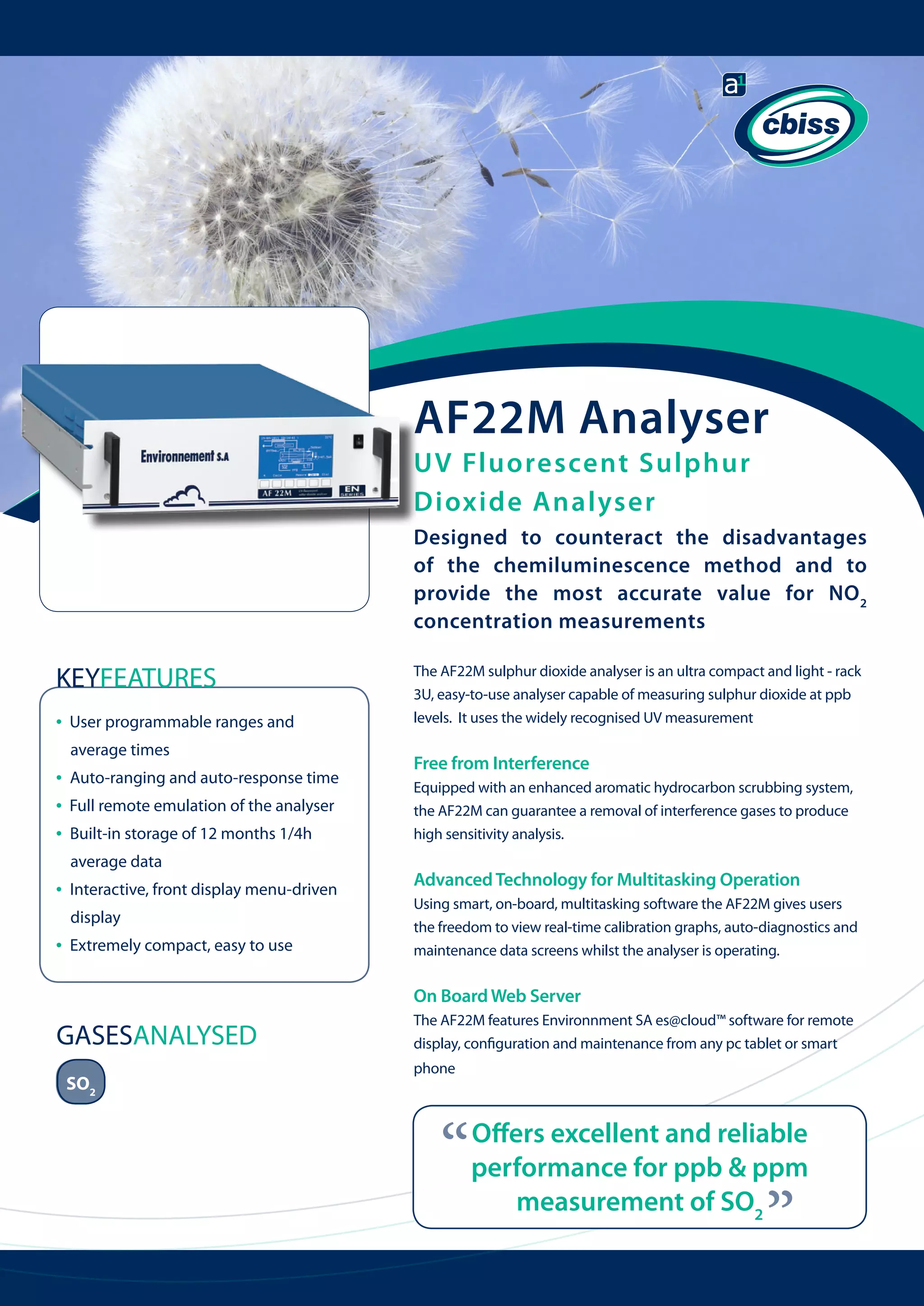 Af22 m sulphur dioxide analyser datasheet | PDF
