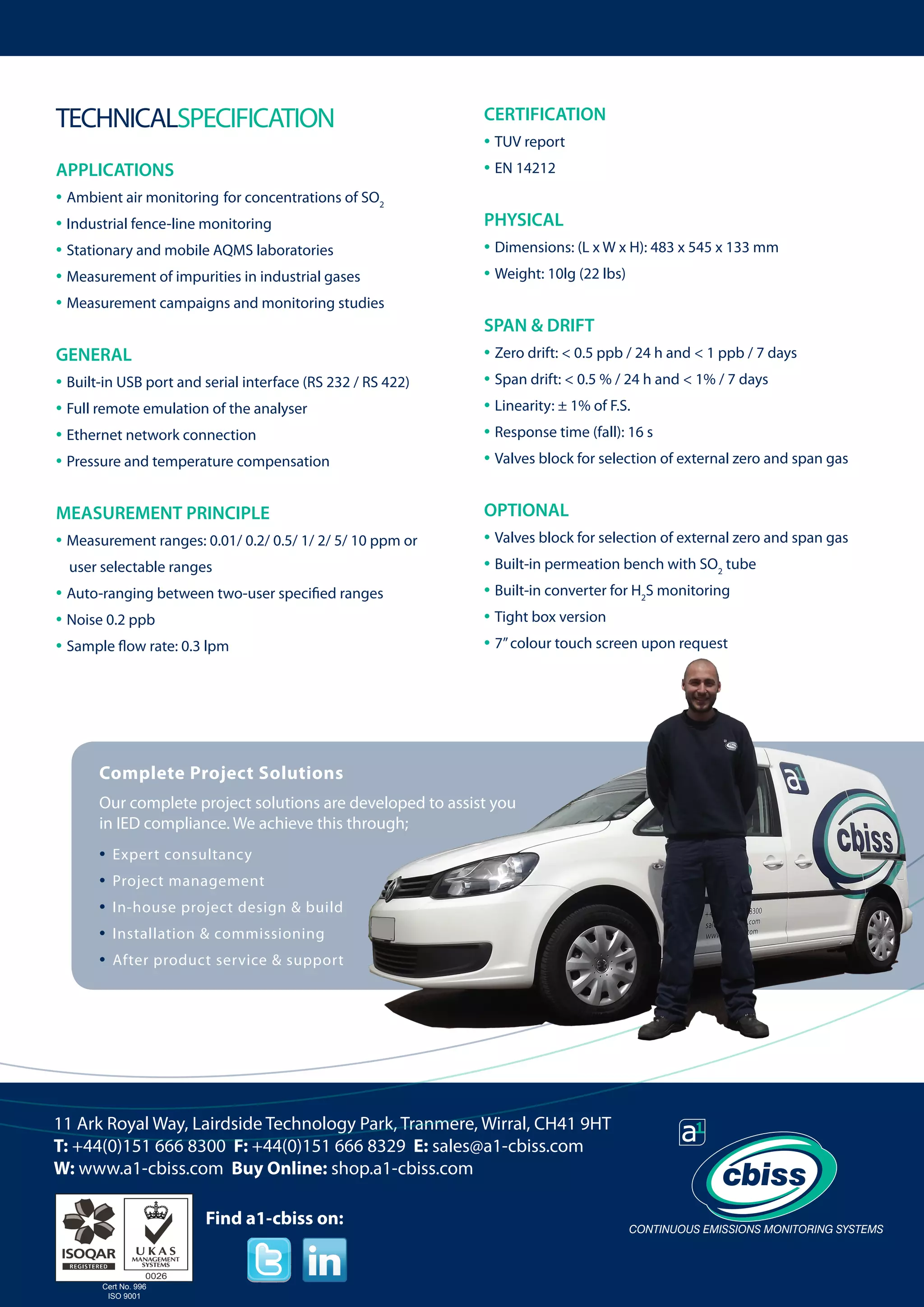 Af22 m sulphur dioxide analyser datasheet | PDF