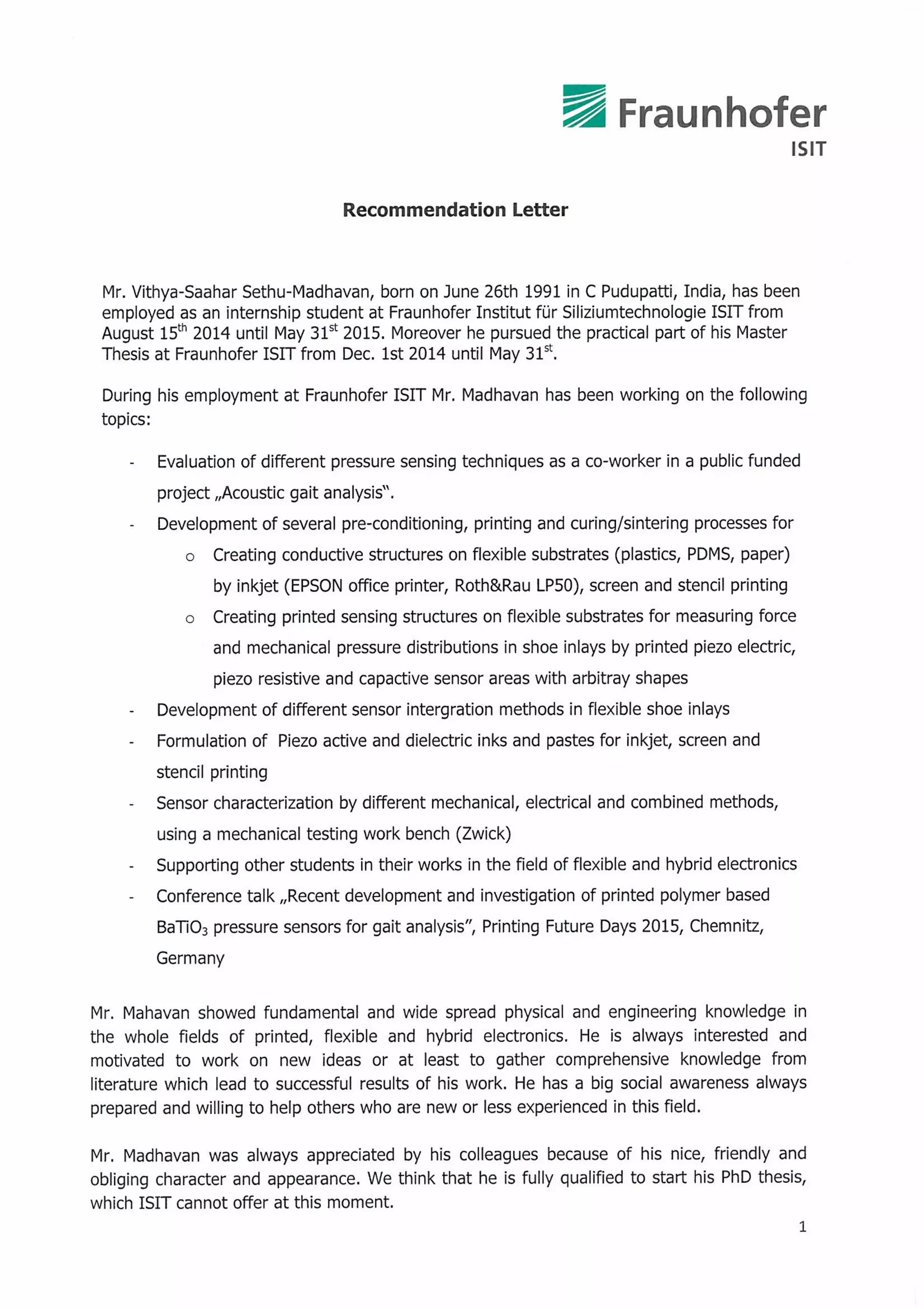 Reference Letter Madhavan Fh ISIT 151216 | PDF