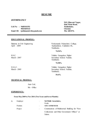 Jothimani Resume | PDF