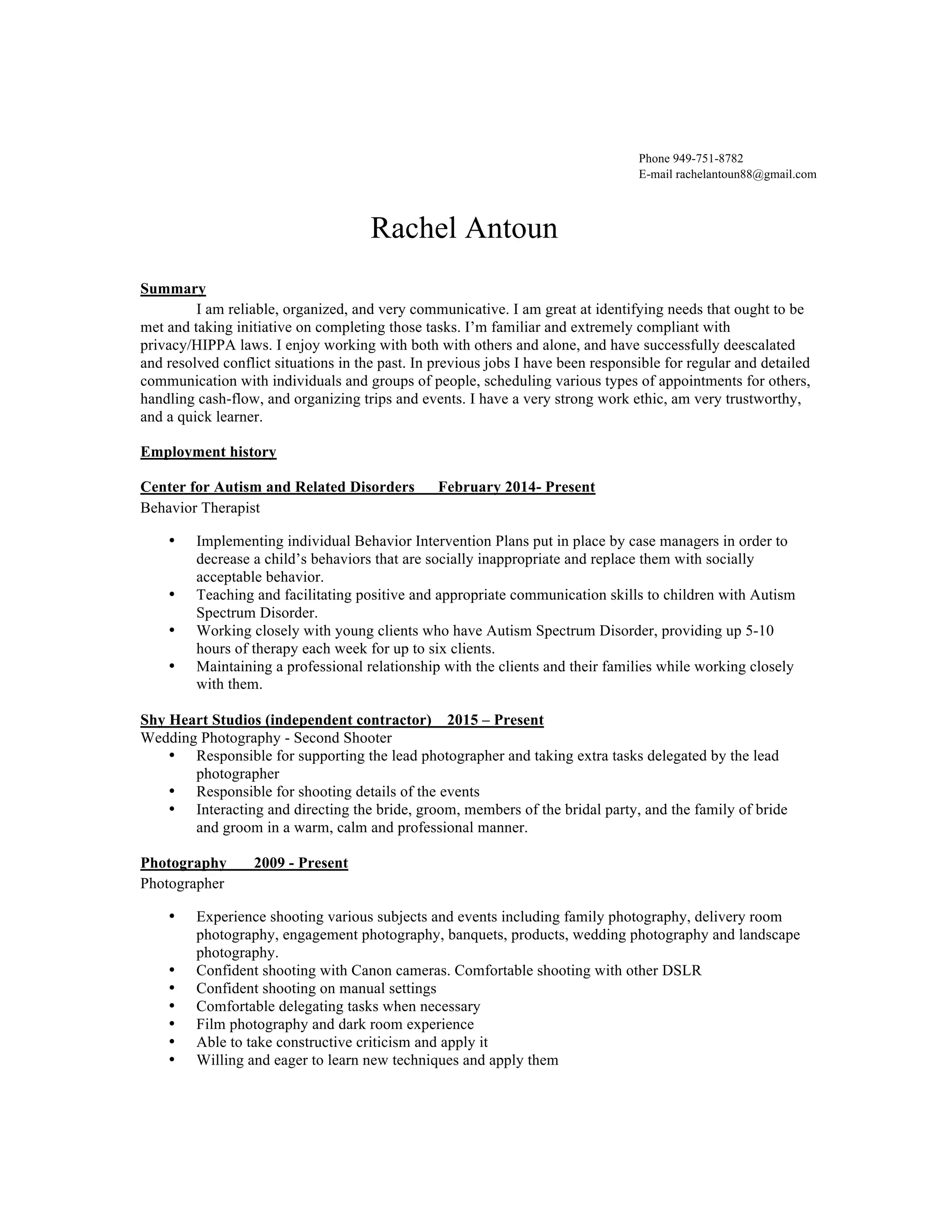 Rachel Antoun Resume 2016 | PDF