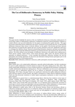 The Use of Deliberative Democracy | PDF