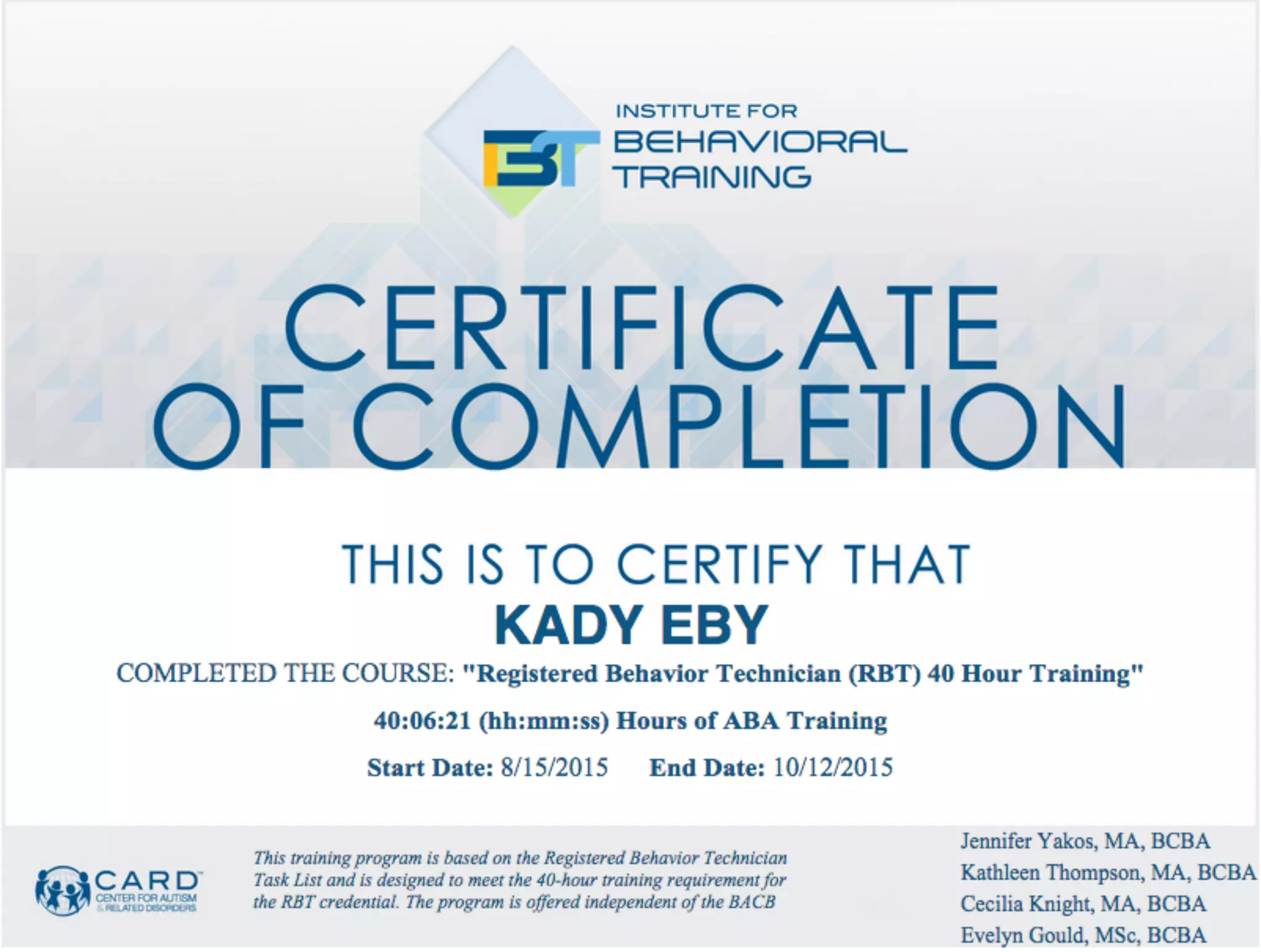 RBT 40 Hour Training | PDF