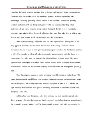 Designing and Managing a Sales Force Paper | DOCX