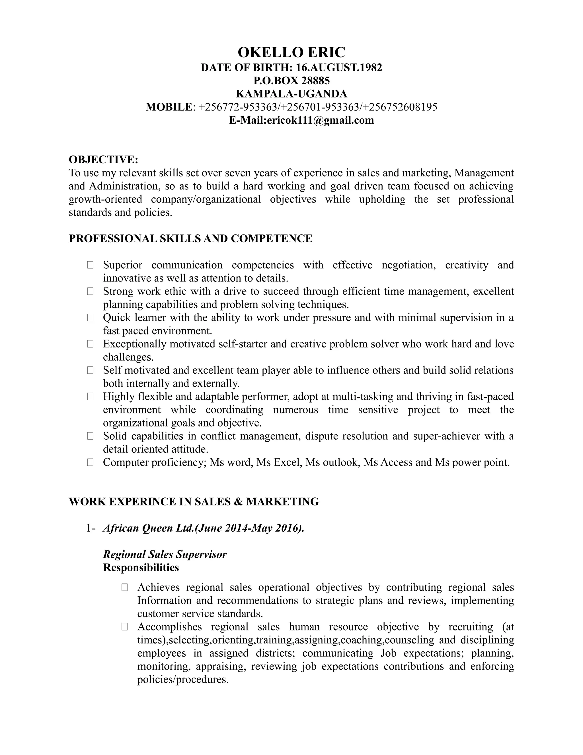 OKELLO ERIC CV | PDF