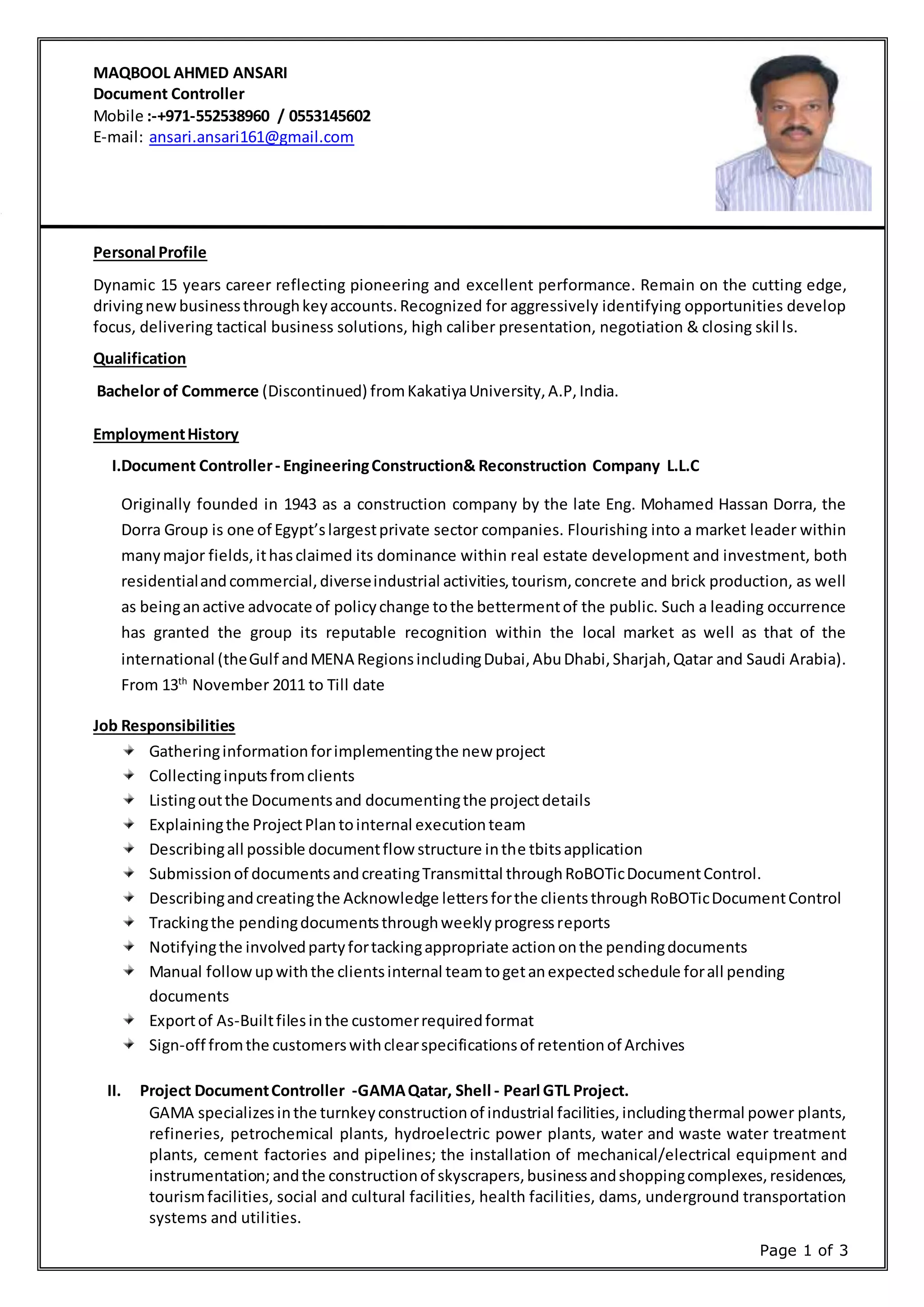 Document Controller - Resume | DOCX