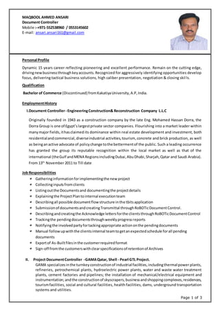 Document Controller - Resume | DOCX