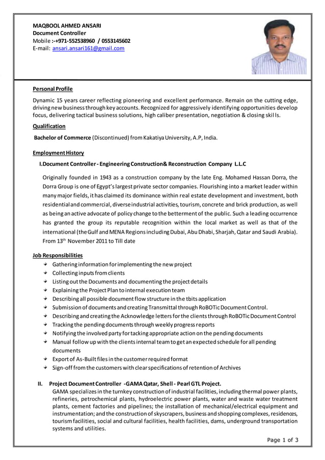 Document Controller - Resume | DOCX | Civil Engineering Industry | Industries