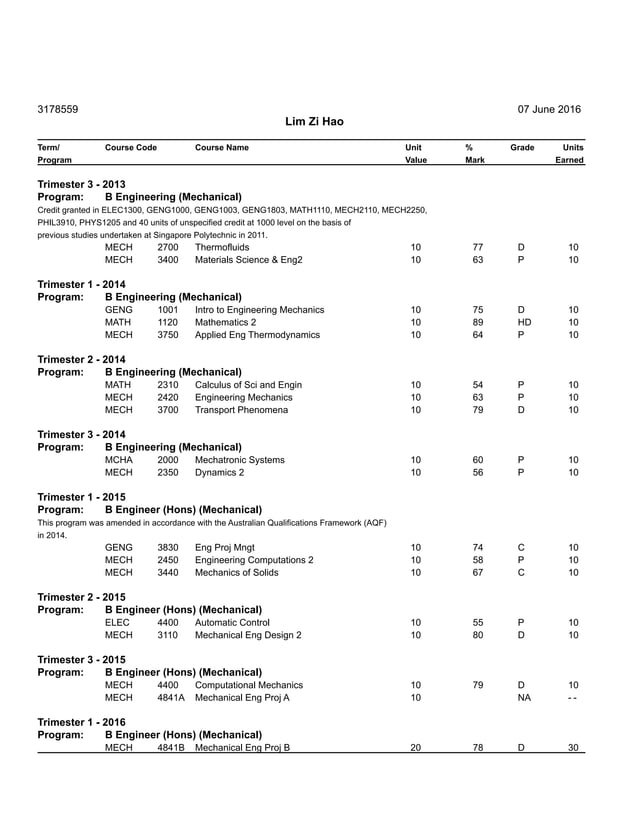 UON Unofficial Transcript.PDF | Physics | Science