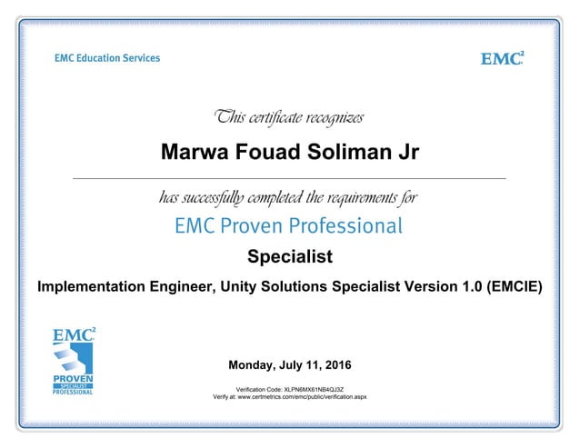 Implementation Engineer, Unity Solutions Specialist Version 1.0 (EMCIE ... Implementation Engineer, Unity Solutions Specialist Version 1.0 (EMCIE ...