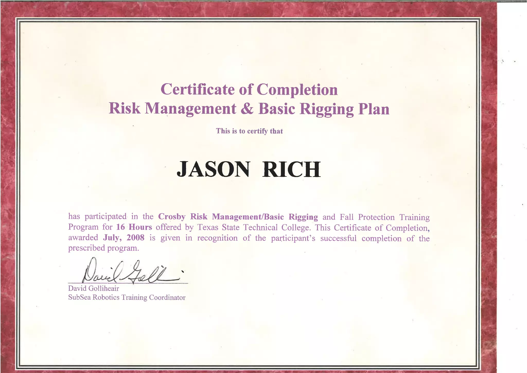 Rigging Certificate | PDF