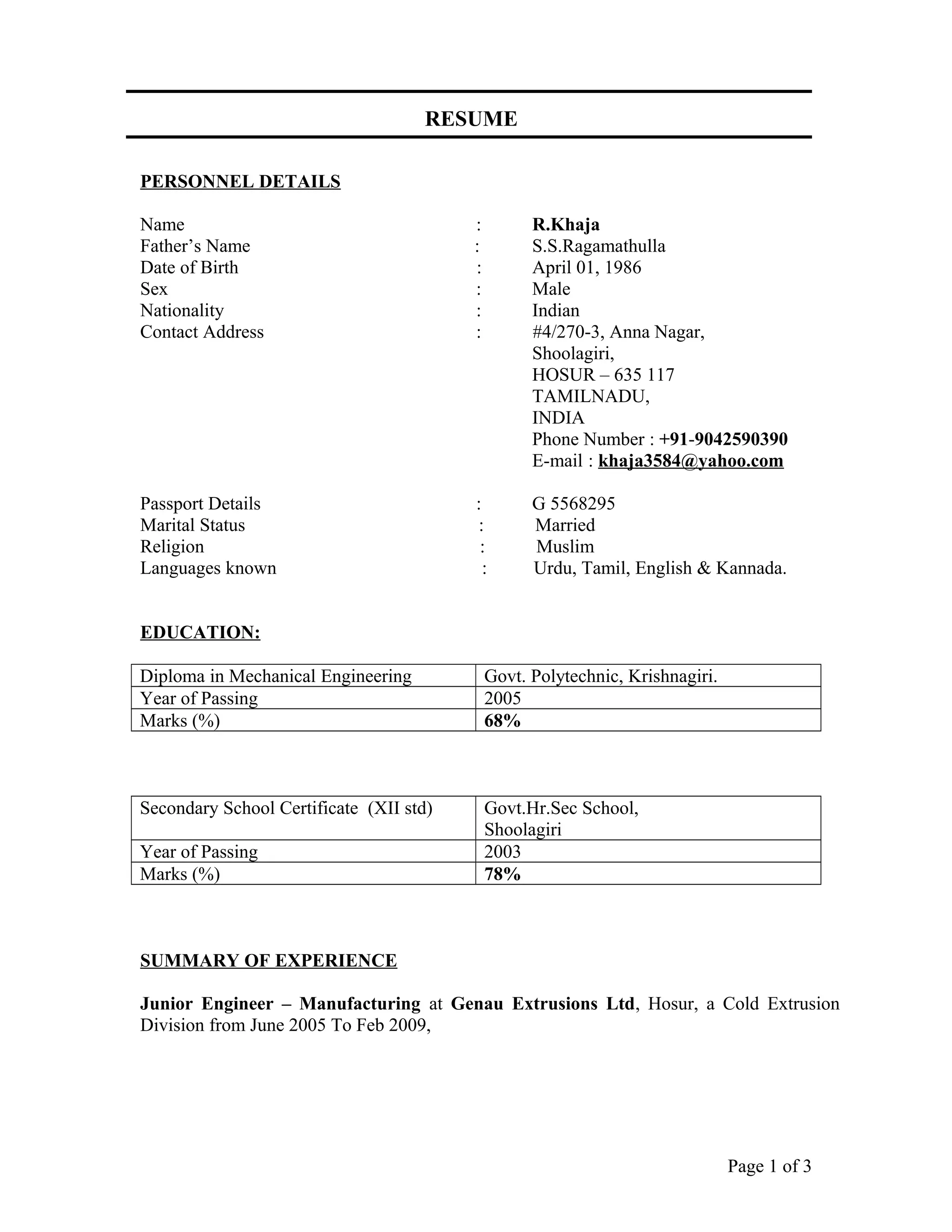 KHAJA RESUME | PDF