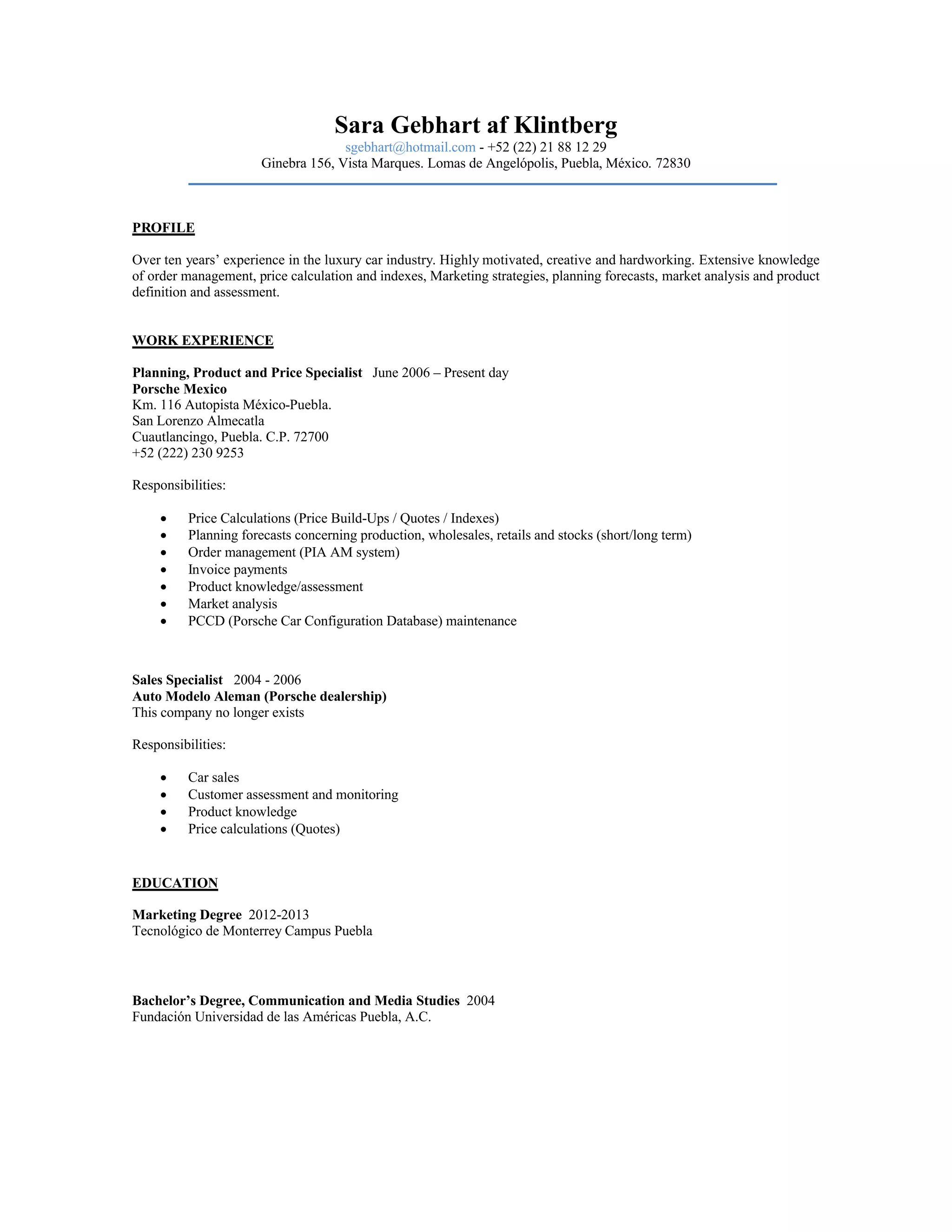 CV Sara Gebhart | PDF