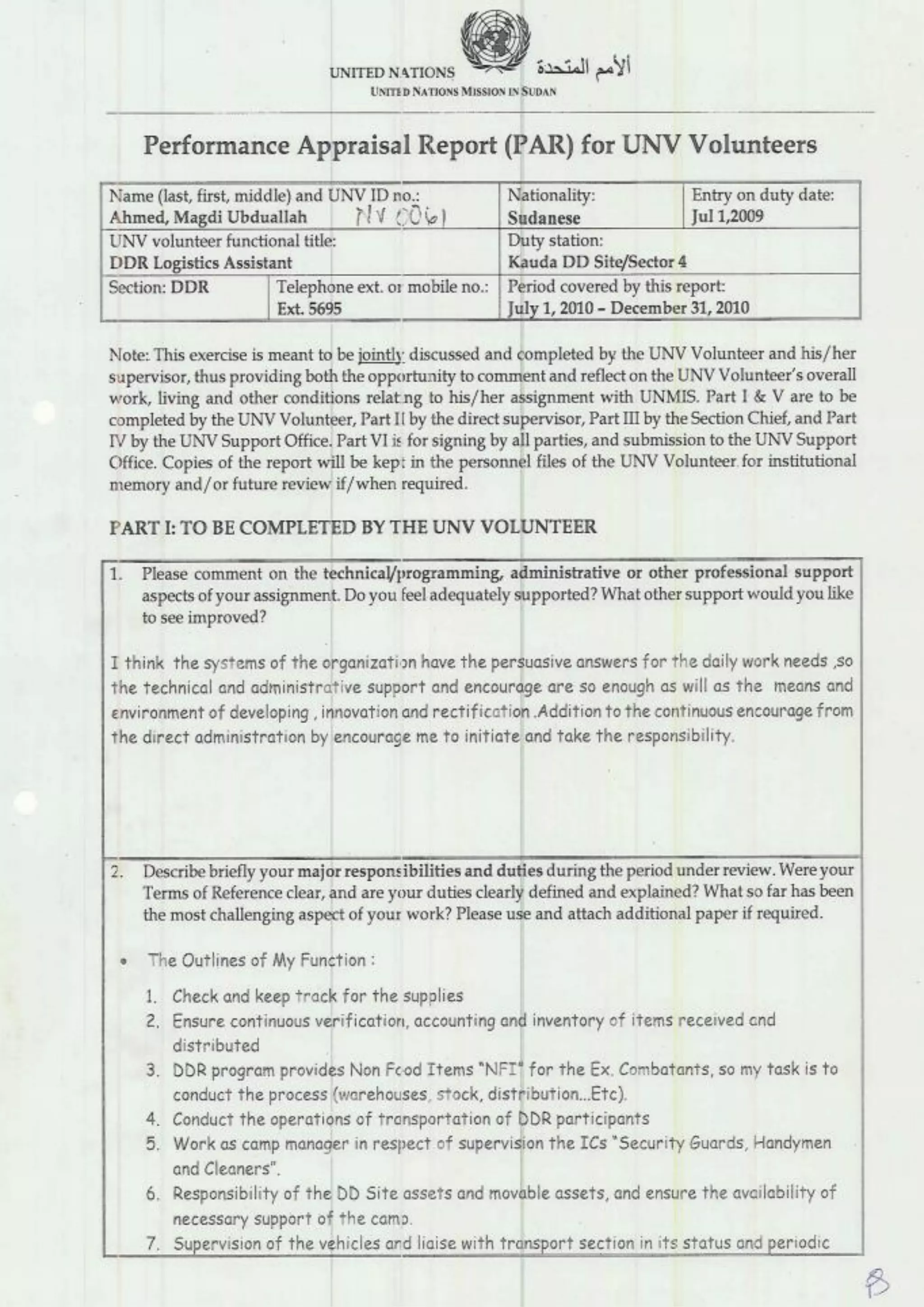 UN Performance Appraisal Report | PDF