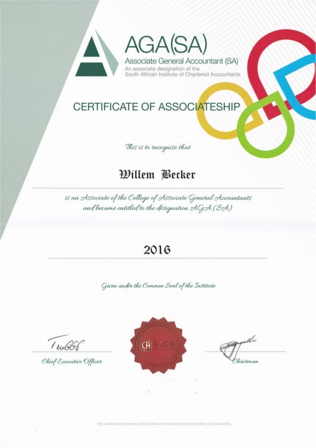 Becker, Willem SAICA Associate Certificate