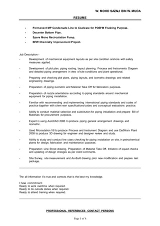 Resume - Wan Sazali, PDMS Piping Designer | DOCX