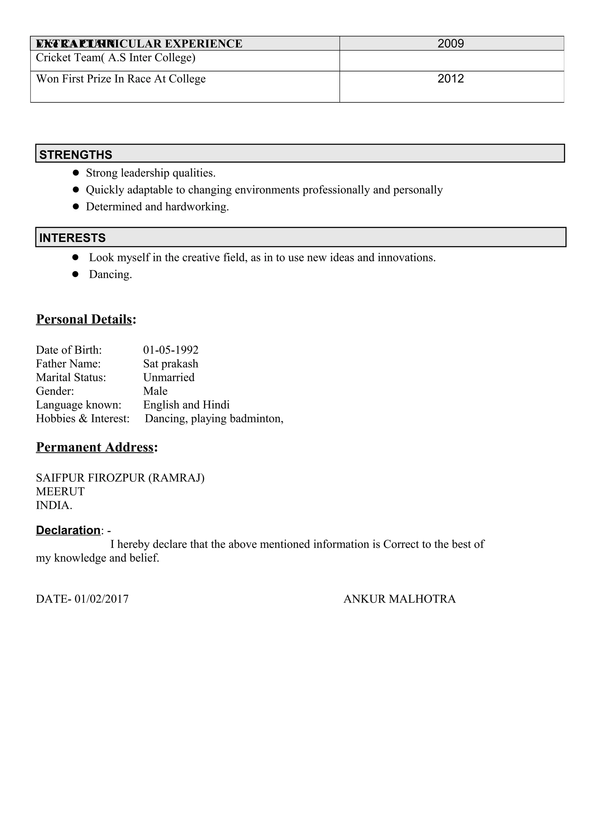 Ankur resume | DOC