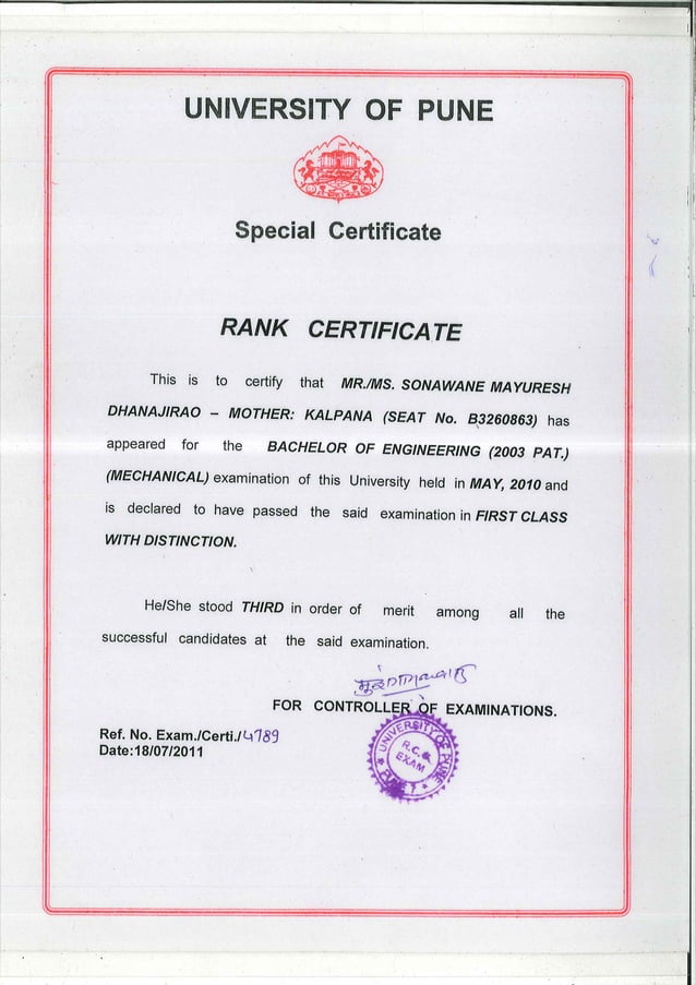 Rank Certificate | PDF