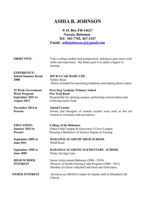 Ashia J Resume | DOC | Education
