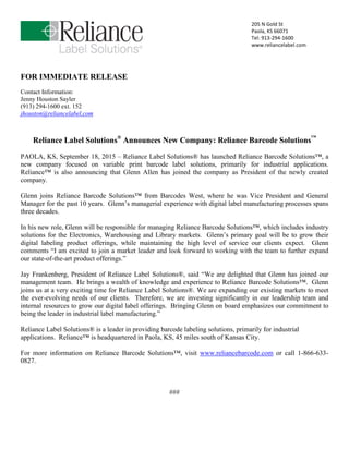 Reliance Barcode Solutions Press Release 9-21-15 | PDF | Business ...
