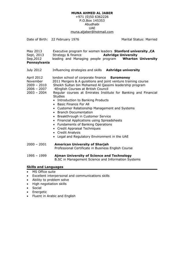 Muna Al jaber CV | DOC | Business Administration | Business