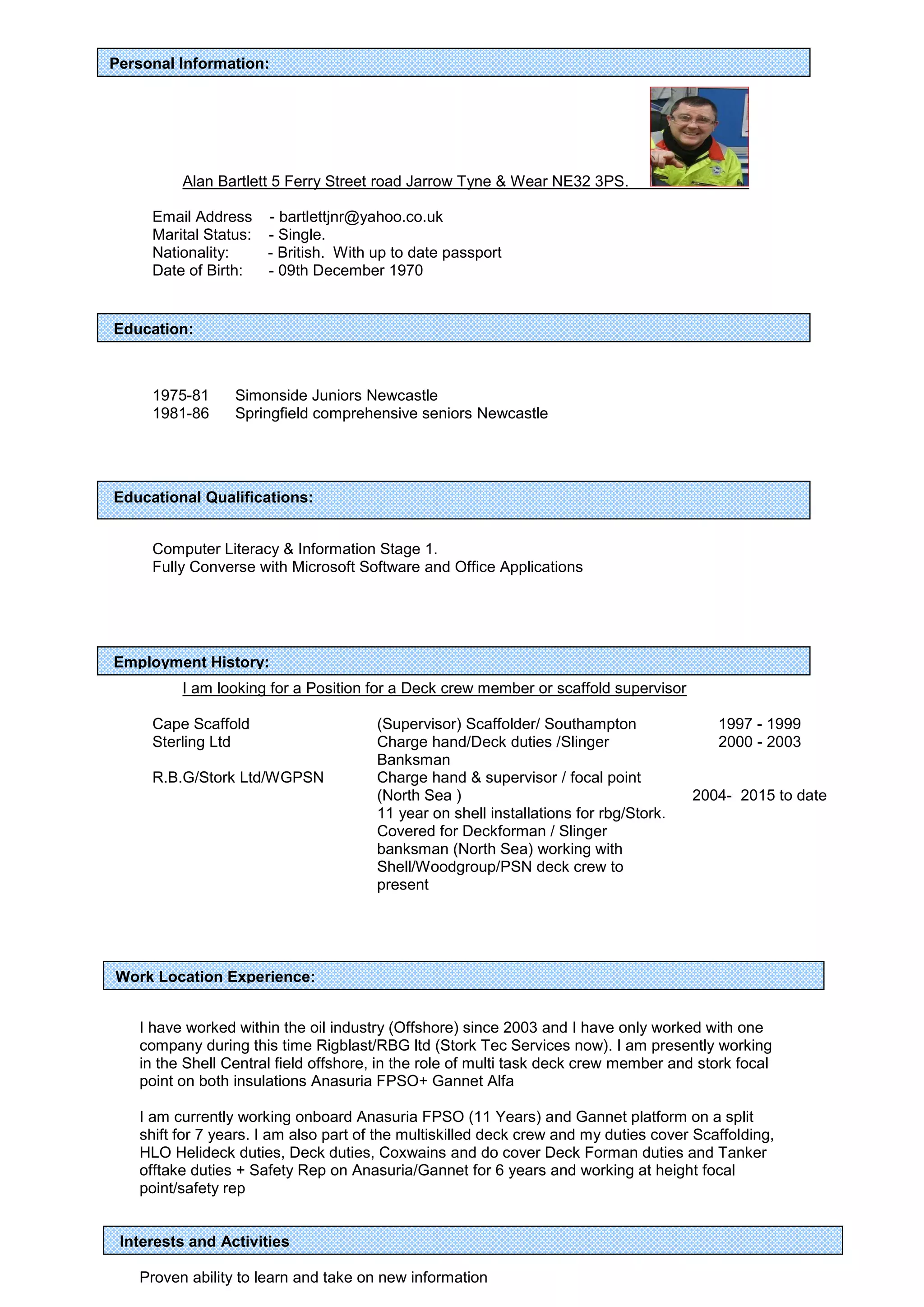 Alan's CV 1 2015 updated | PDF
