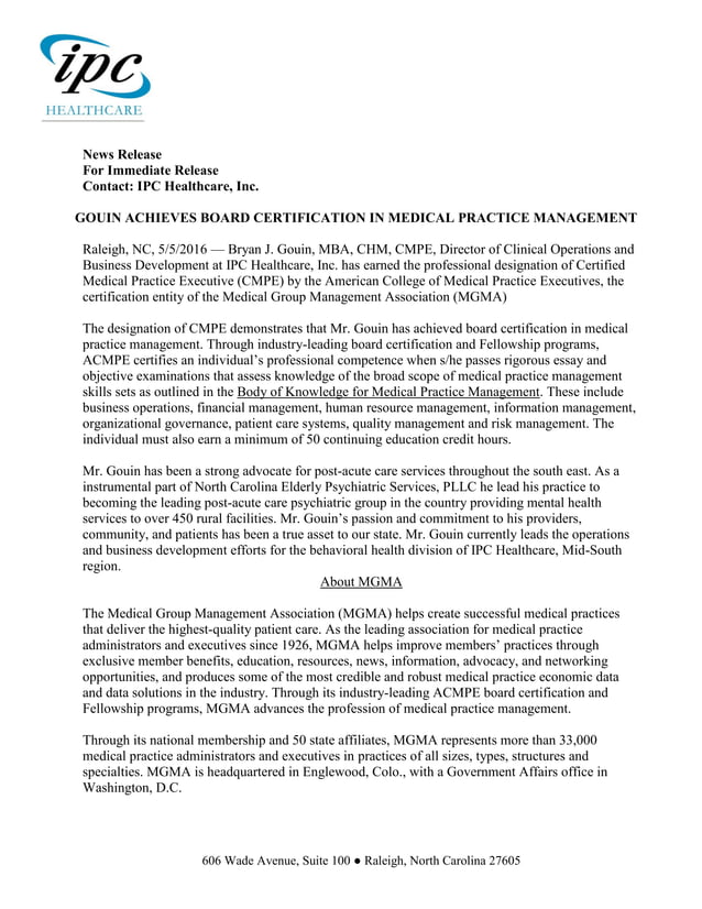 B. Gouin CMPE Press Release | PDF