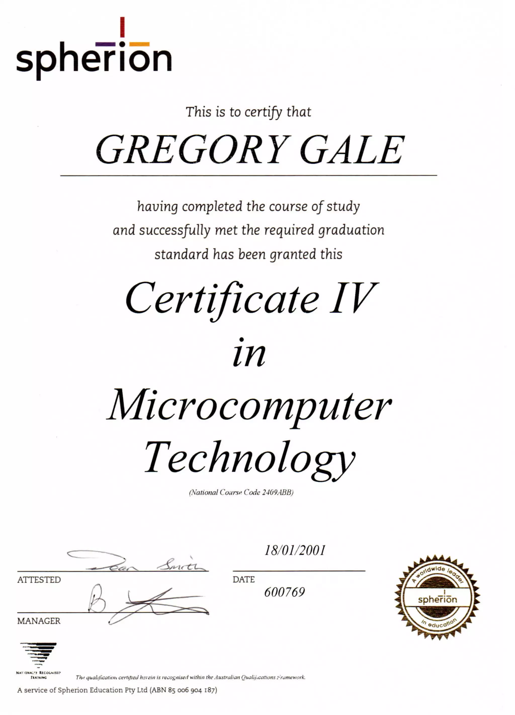 Spherion Cert IV in Microcomputer Tech | PDF