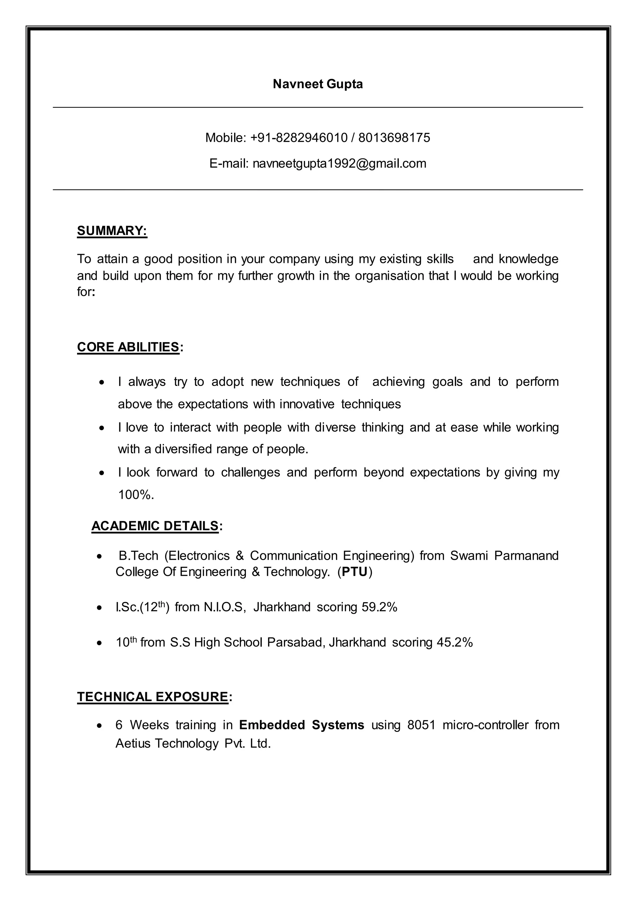 Resume Navneet | PDF