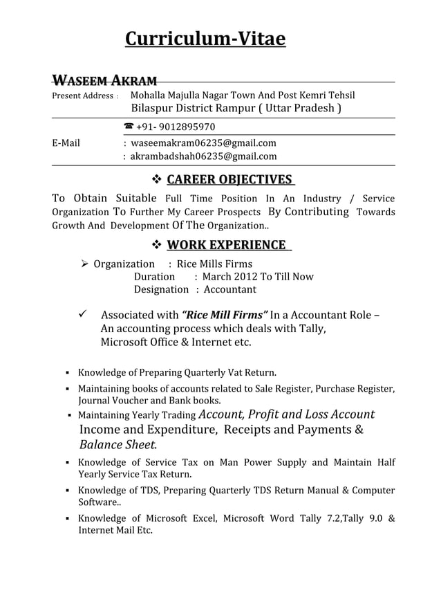 Waseem Akram Resume | DOC | Business | Business and Finance