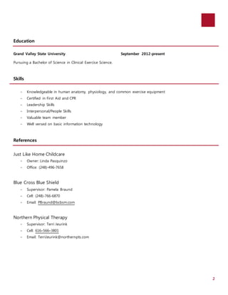 Resume without address | DOCX | Physical Therapy | Wellness