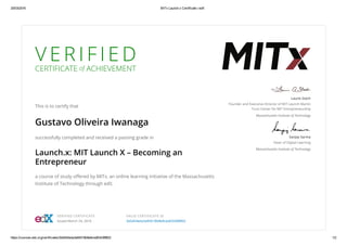 MITx Launch - Certificate Gustavo Oliveira Iwanaga | PDF | Education