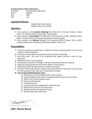 Resume Of Md. Masud Rana | PDF