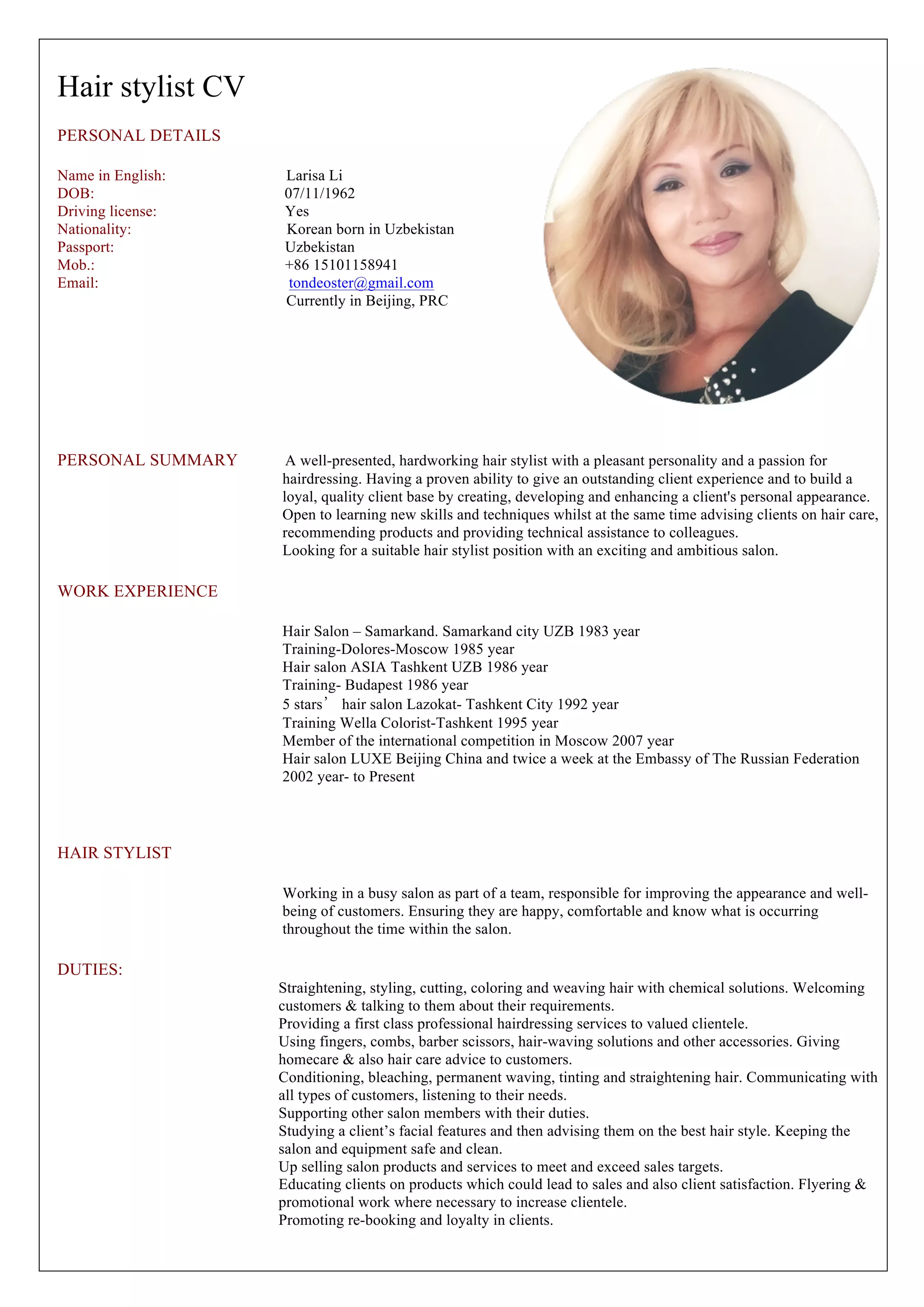 Hair stylist CV | PDF