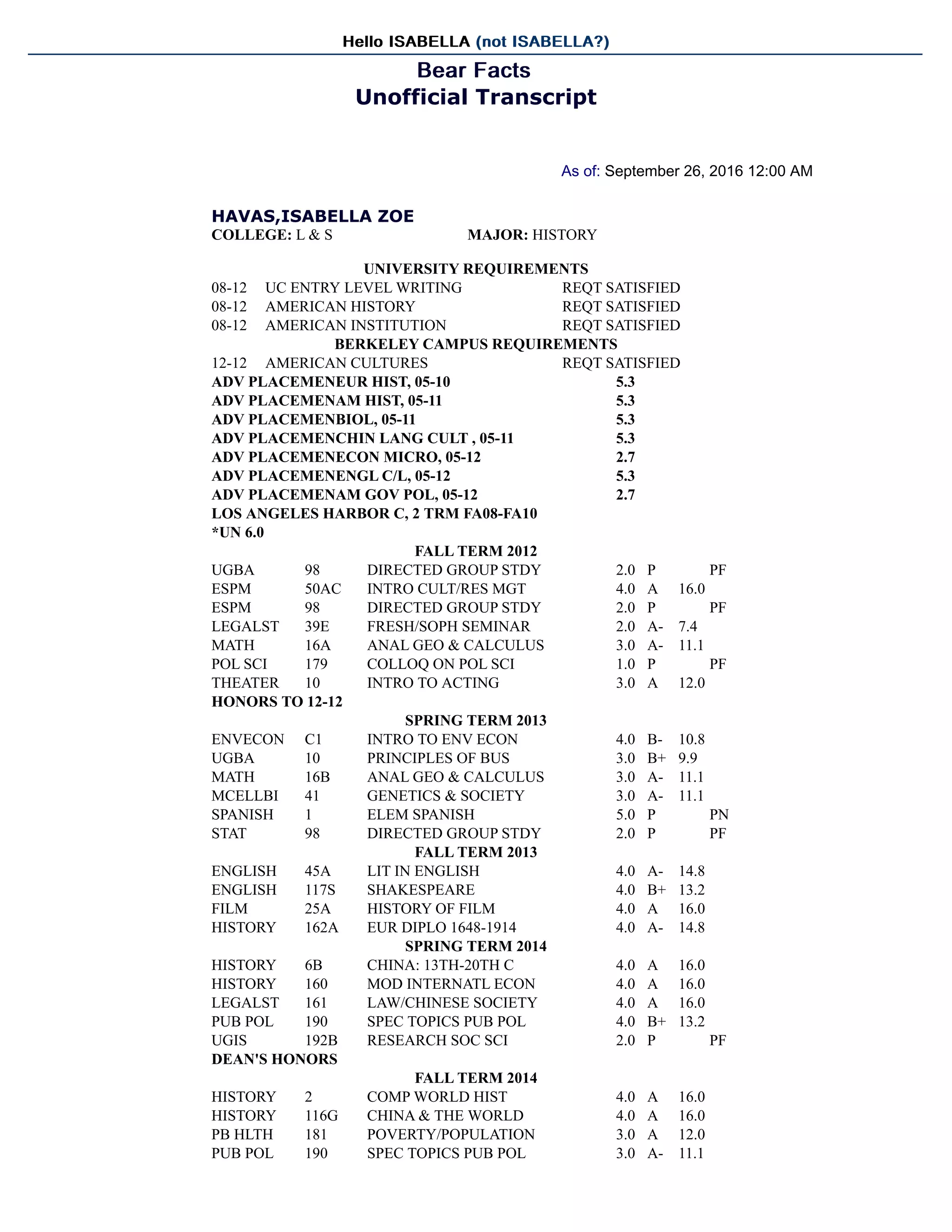 Isabella Havas- Transcript | PDF
