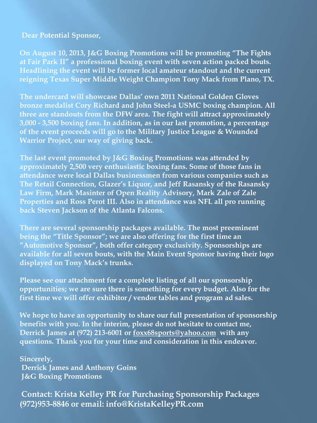 J&G Boxing Sponsorship Proposal | PPTX | Boxing | Sports