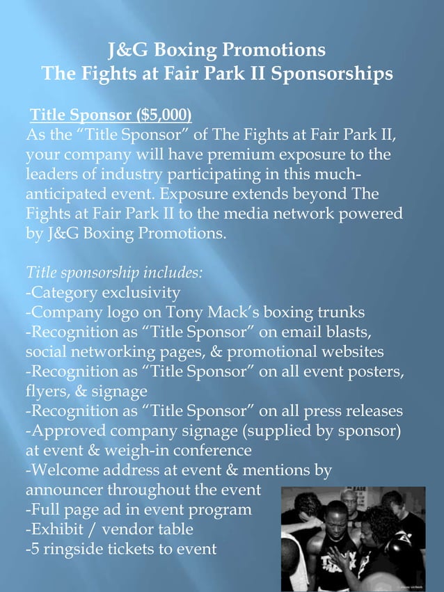 J&G Boxing Sponsorship Proposal | PPTX | Boxing | Sports