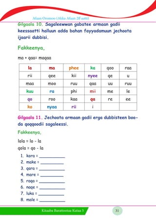 Afaan Oromoo Kutaa 5. kitaabaa barataa haaraa | PDF