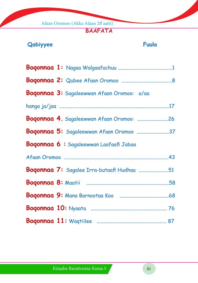 Afaan Oromoo Kutaa 5. kitaabaa barataa haaraa | PDF