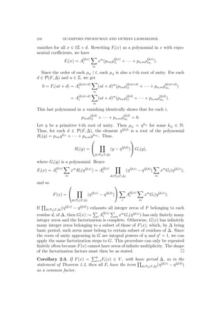 A factorization theorem for generalized exponential polynomials with infinitely many integer ...
