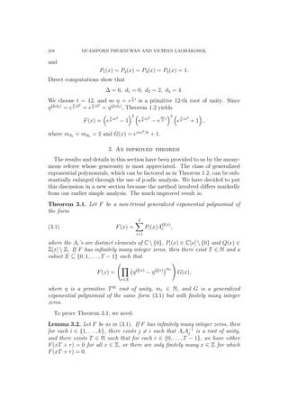 A factorization theorem for generalized exponential polynomials with infinitely many integer ...