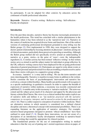 A Faculty Development Workshop In Narrative-Based Reflective Writing | PDF